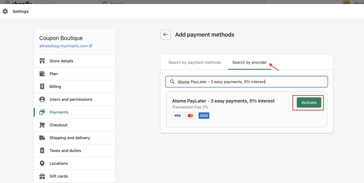 Shopify Install Atome Payment | Atome Developer Portal