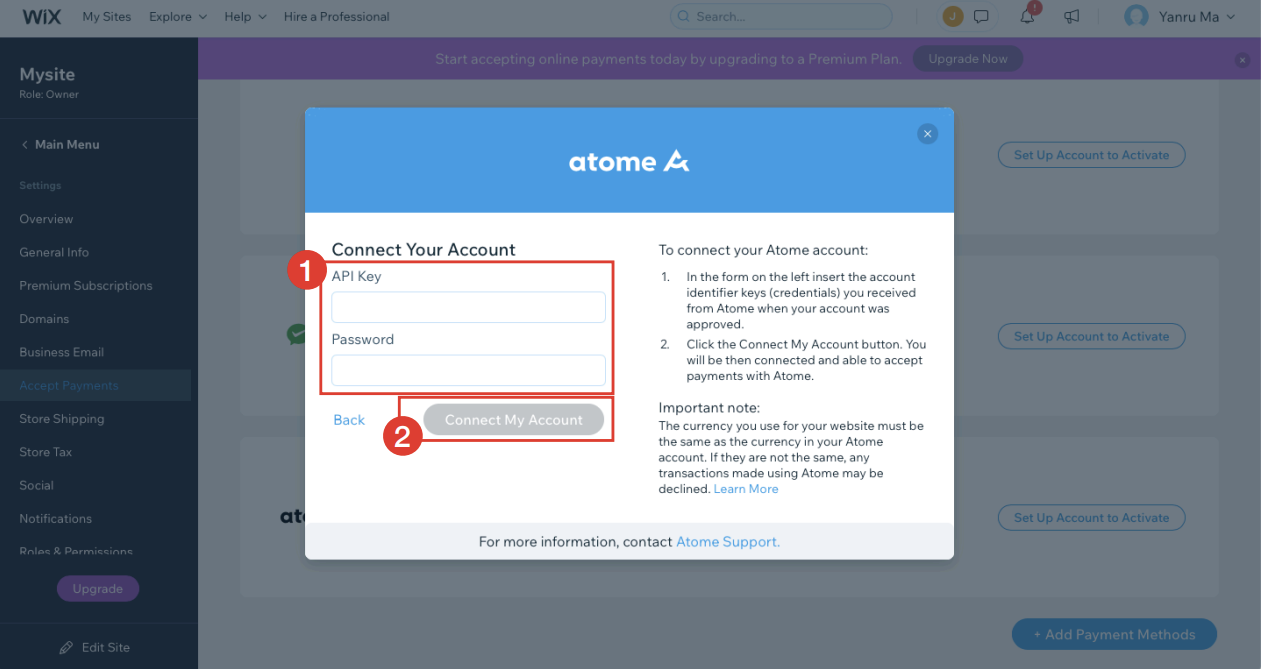 Wix Merchant Configuration | Atome Developer Portal